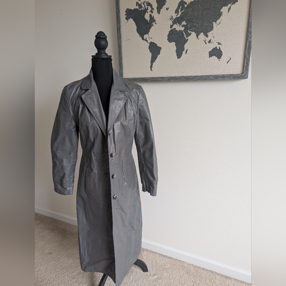 Northside | Jackets & Coats | Vintage Gray Leather Trench Coat W ...